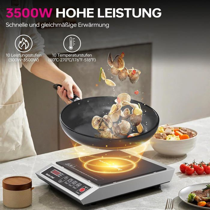 Plaque à induction portable - TRAHOO - 1 feu - 3500 W - 10 niveaux de ...