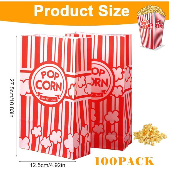 100 Pièces Sachet Pop Corn, 21 x 9 cm Sacs à Popcorn en Papier, Petits ...