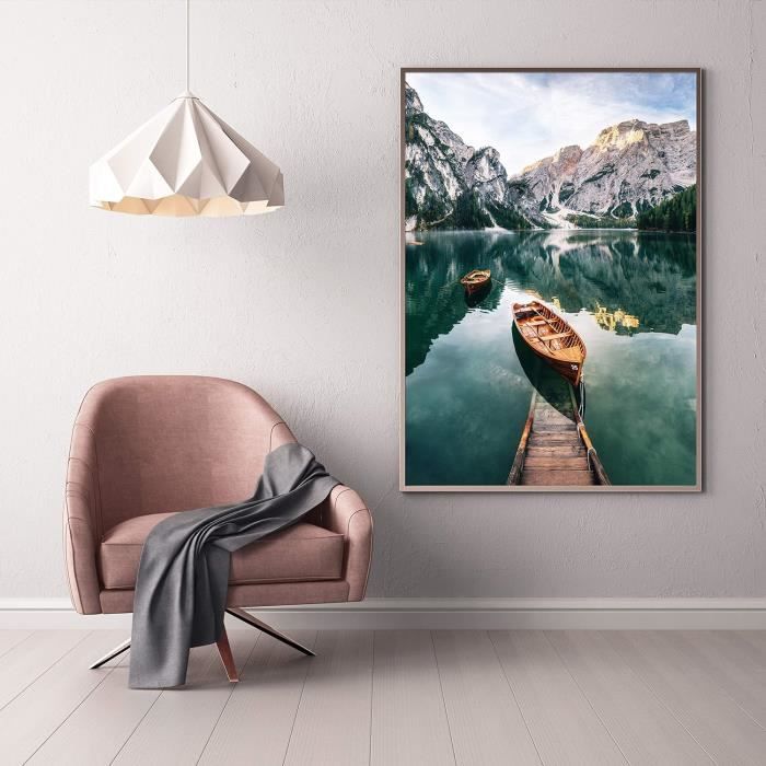 Poster Lac De Braies Italie 100X70 Cm - Imprimée Sur Poster De Grande ...