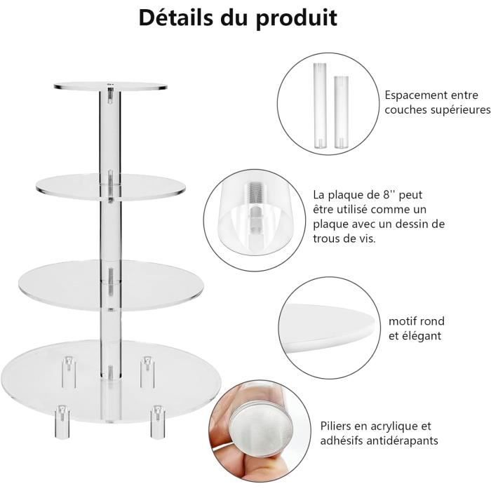 Presentoir a Gateau, Support Gateaux Rond en Acrylique à 4 Niveaux avec ...