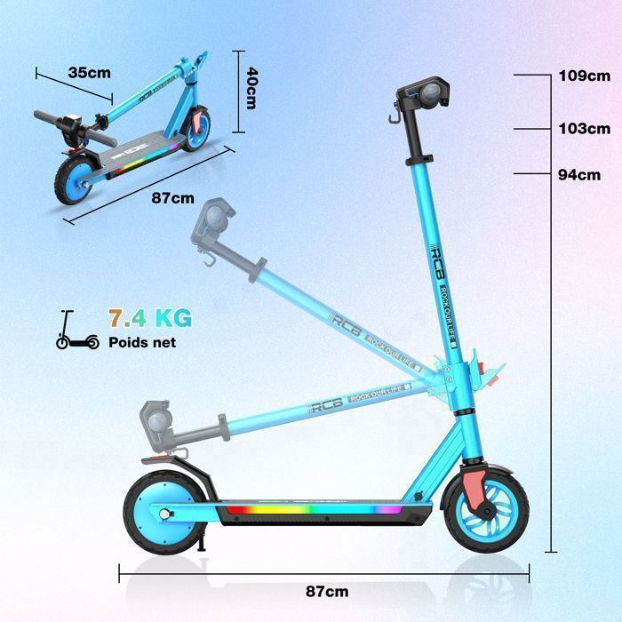 RCB R12 PRO Trottinette Électrique Bleu – 220W – 3 Vitesses – 7” – LED ...