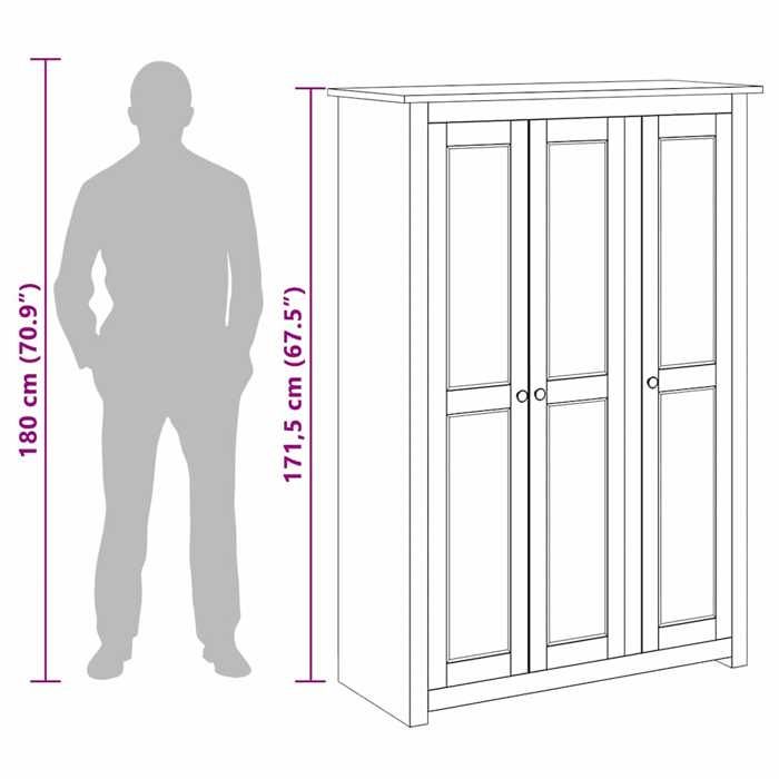 Garde-robe 3 portes en bois de pin - MEUBLECHIC - 118x50x171,5 cm ...