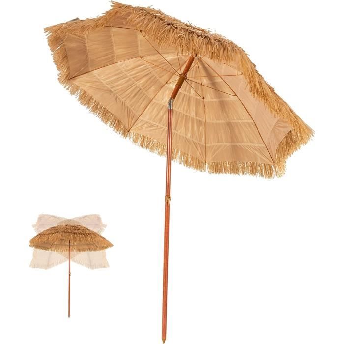 Parasol 2M en Paille de Plastique,Parasol de Plage Réglable Pliant ...