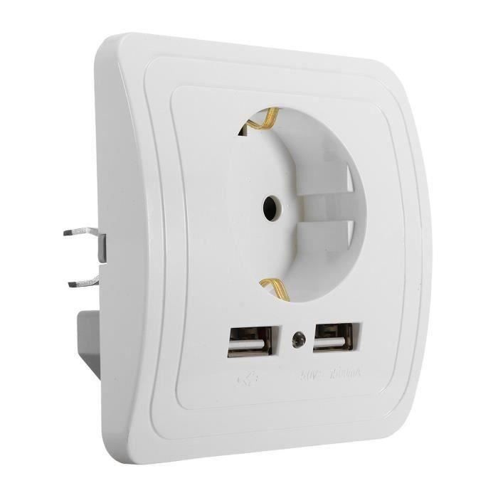 Prise Murale Double 2 USB 220V 16A Electrique Port Rechargeur Recharger ...