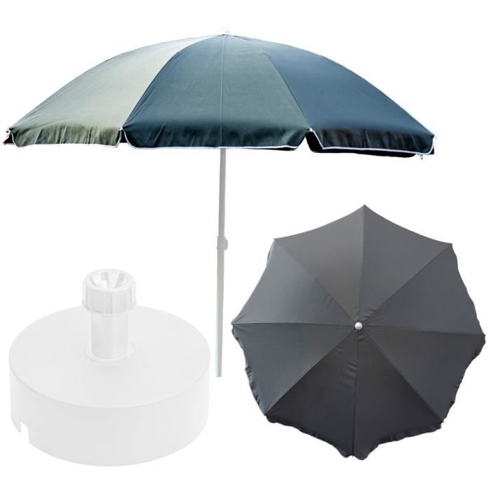 Kit de parasol + socle de parasol, Polyester Couleur Gris Large D 240cm ...