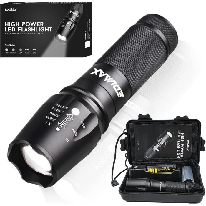 , Lampe Torche, Led, Ultra Puissante, Rechargeable, 1000 Lumens, 26650 ...
