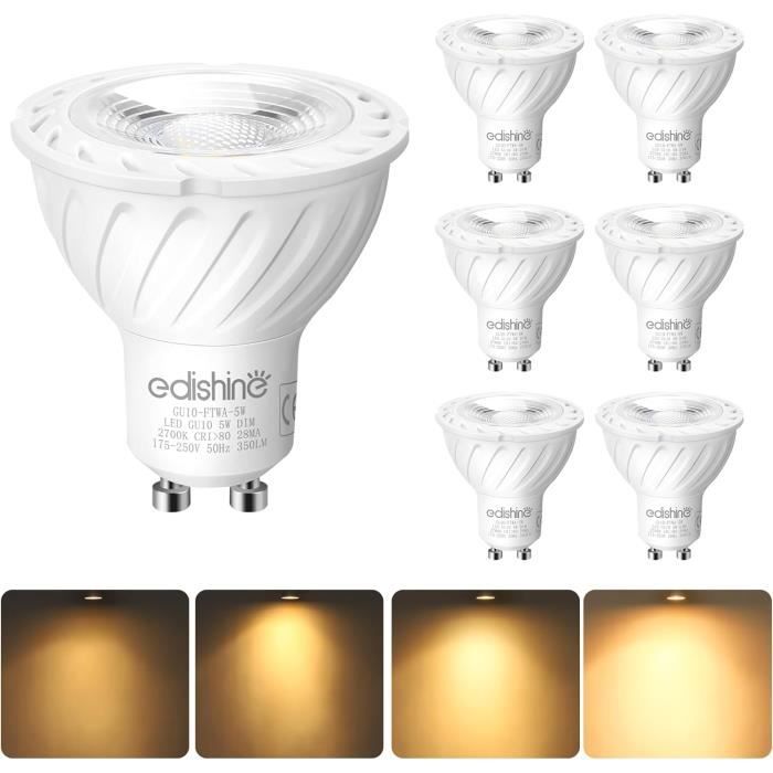 Ampoules Led Spot Culot Gu10 Dimmable, 5W Équivalent 50W, 350Lm, Blanc Chaud 2700K, 38° Larges ...