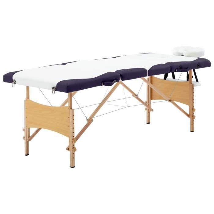 Mag Table De Massage Pliable 4 Zones Bois Blanc Et Violet 7406558980130