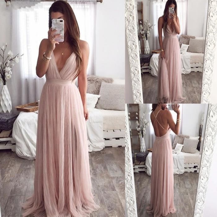 Élégant Chic Sexy Deep V Mesh Bretelles Dos Nu Robe De Soirée Robe De ...