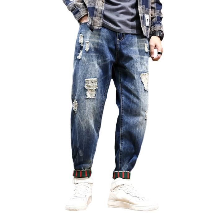 Jeans Déchiré Homme Jeans Troué Hip Hop Fermeture Éclair Jeans Casual ...