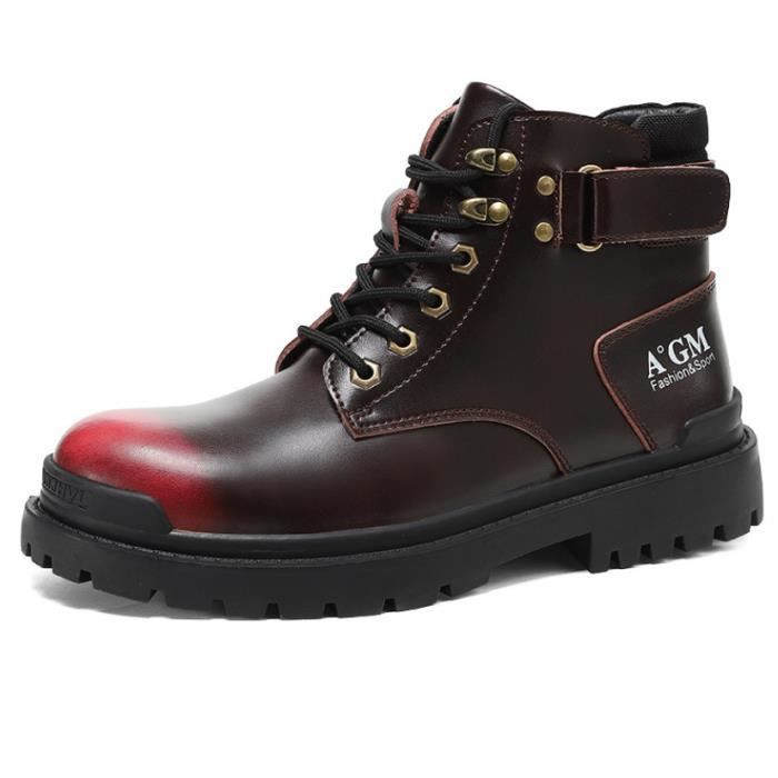 Bottes en cuir pour homme - INSFITY - Rouge - Talon plat - Fermeture à ...