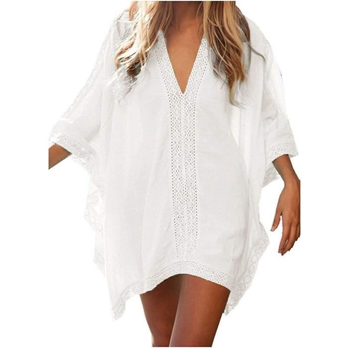 Robe de plage d'été pour femmes - Blanc - Coupe décontractée avec ...