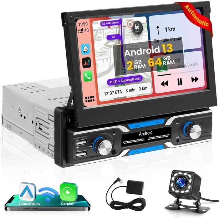 2G 64G Android 13 Carplay Sans Fil Autoradio 1 Din Écran Automatique ...