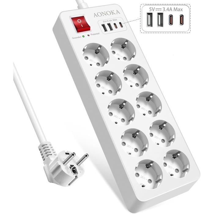 Multiprise Usb C 10 Prises, Multiprise Électrique Usb-C Avec 4 Ports ...