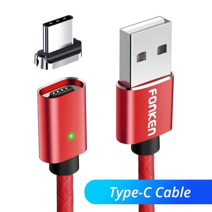 Red Type C Cable-2m -câble Micro USB-C magnétique pour recharge rapide ...