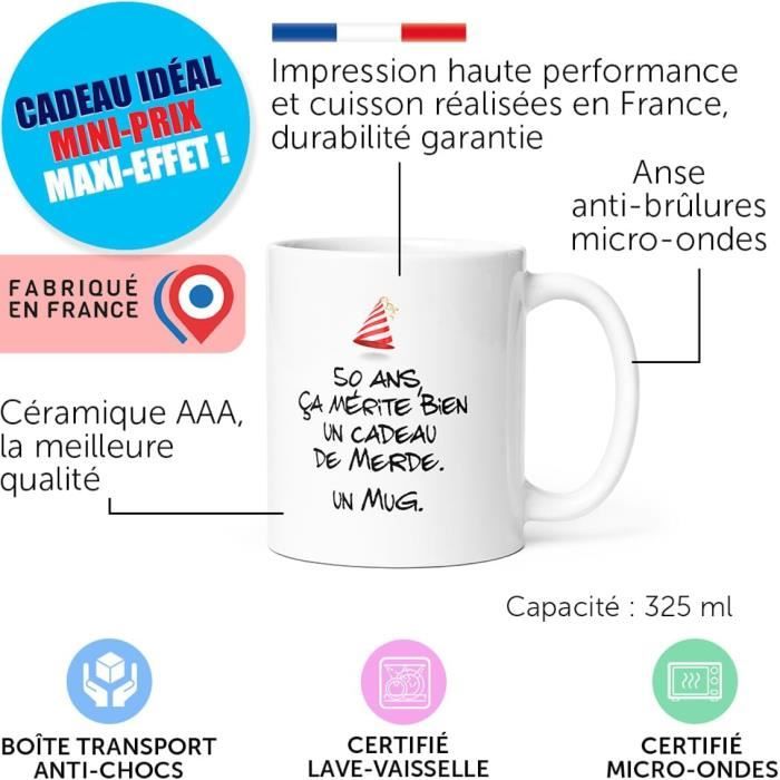 Mug Anniversaire 50 Ans Humour Tasse Message Drôle Idée Cadeau Original ...