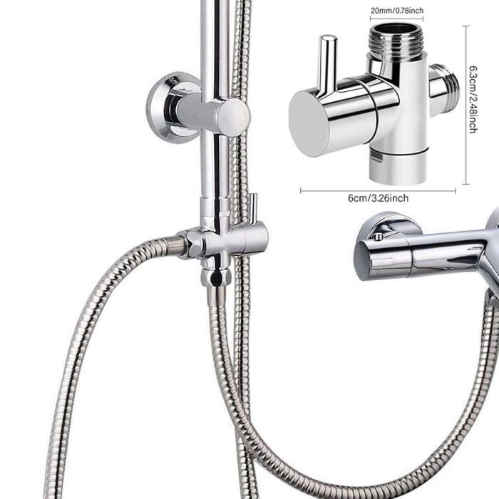 Vanne de Dérivation Douche- Valve 3 Voies en Laiton Massif avec Adaptateur en T G1/2",Déviateur ...