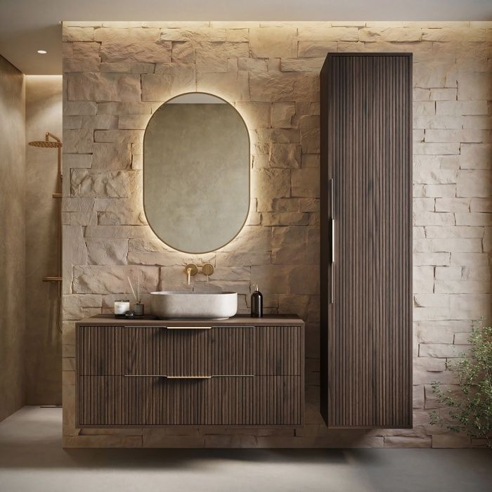 Meuble sous-vasque Rimini 100 cm - Noyer brun - Meuble de salle de bain ...