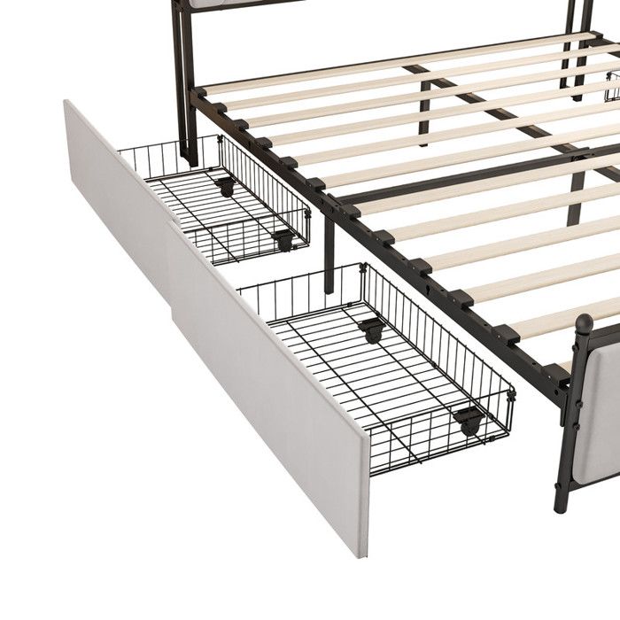 Lit Double 180x200 avec Tiroirs,Lit 2 Personnes Rembourré avec USB et ...