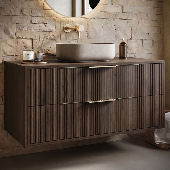 Meuble sous-vasque Rimini 100 cm - Noyer brun - Meuble de salle de bain ...