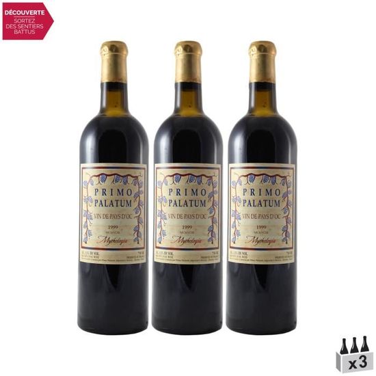 Primo Palatum Pays d'Oc Rouge 1999 - Lot de 3x75cl - Vin IGP Rouge du ...