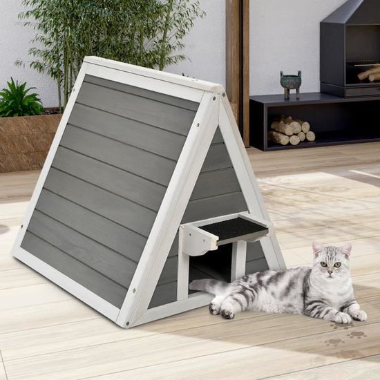 COSTWAY Maison pour Chat en Forme Triangulaire, 50 x 55 x 53 CM Niche ...