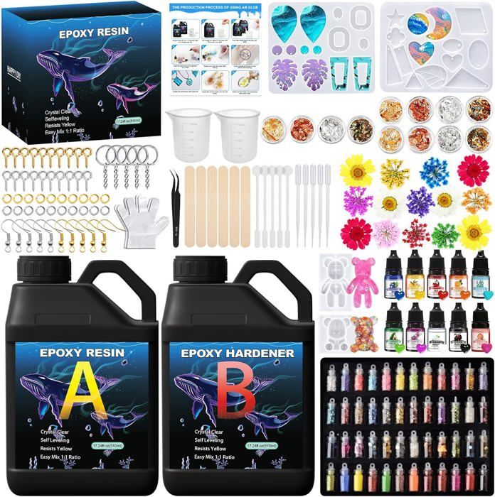 Resine Epoxy,1020 ML Kit de Résine Époxy,1: 1 Rapport Résine Époxy Transparente,avec Pigment de ...