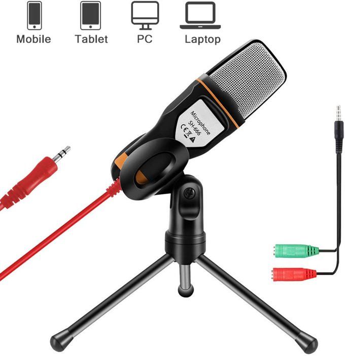 Microphone pour PC et Smartphone avec Support, Professionnel Jack 3,5 ...