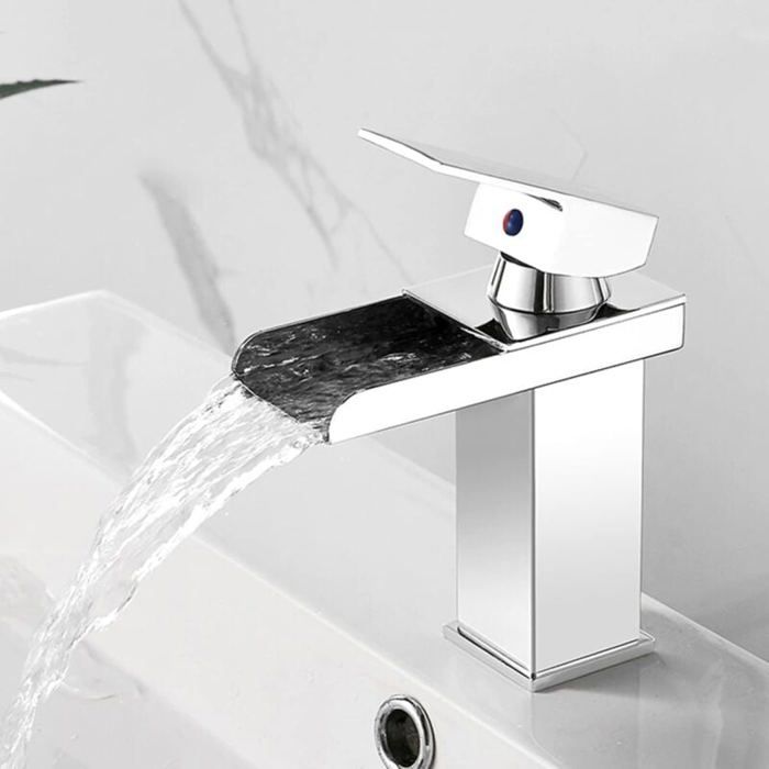 Robinet Lavabo Cascade en Inox, Mitigeur Chromé Court, Bec Verseur en ...