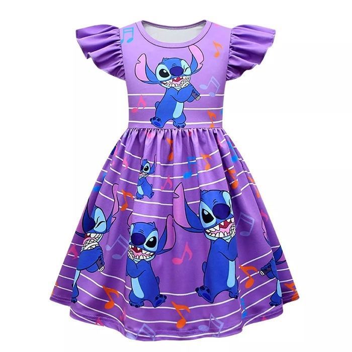 Robe plissée Lilo Stitch Cartoon Kids Costume pour fille Purple ...