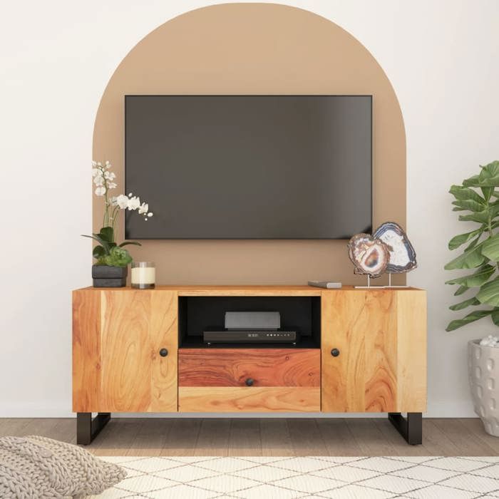 Meuble TV 105x33,5x46 cm Bois d'acacia Massif avec Une Finition ...