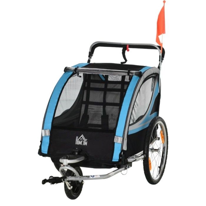 Remorque Vélo Enfant Poussette Noir&Bleu - Ceinture 5 Points Sécurité ...