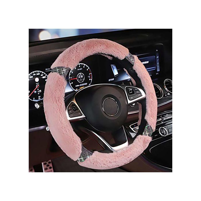 Couvre volant voiture peluche universel 38cm rose, hiver antidérapant ...