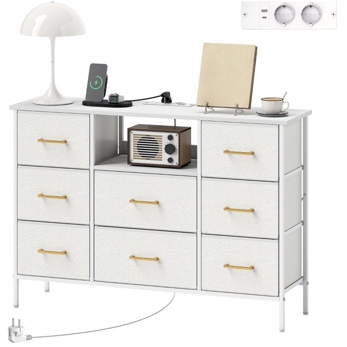 Commode avec 8 tiroirs, 110x30x76 cm, prises USB et USB-C, rangement ...