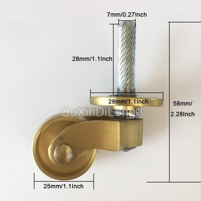 Roulettes universelles en laiton et caoutchouc pour meubles, plaque ...