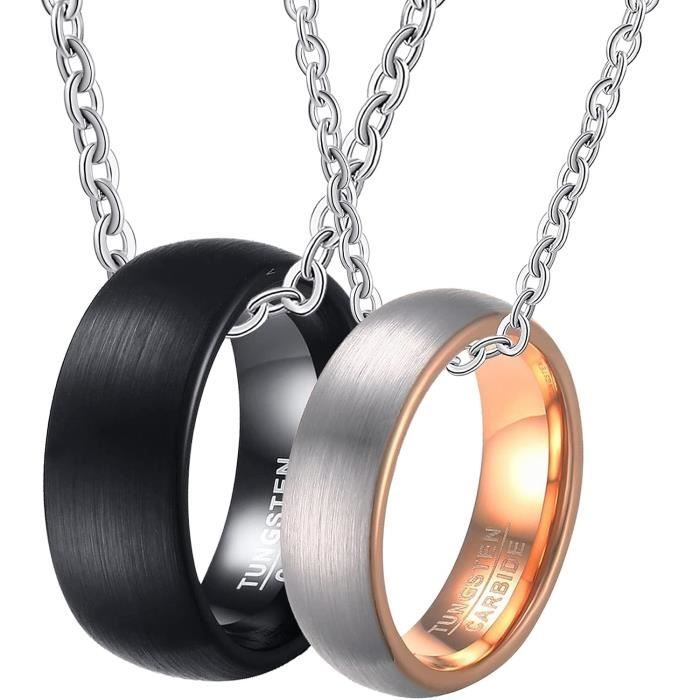 Collier Bague Pour Couple, Collier 6-8Mm Large Brossé Or Rose Noir En ...