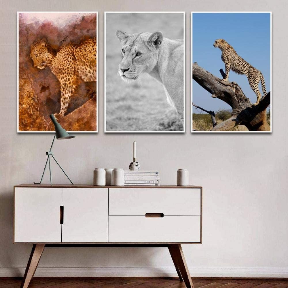 3 Pièces Art Mural Désert Féroce Guépard Toile HD Photographie Art Eau ...