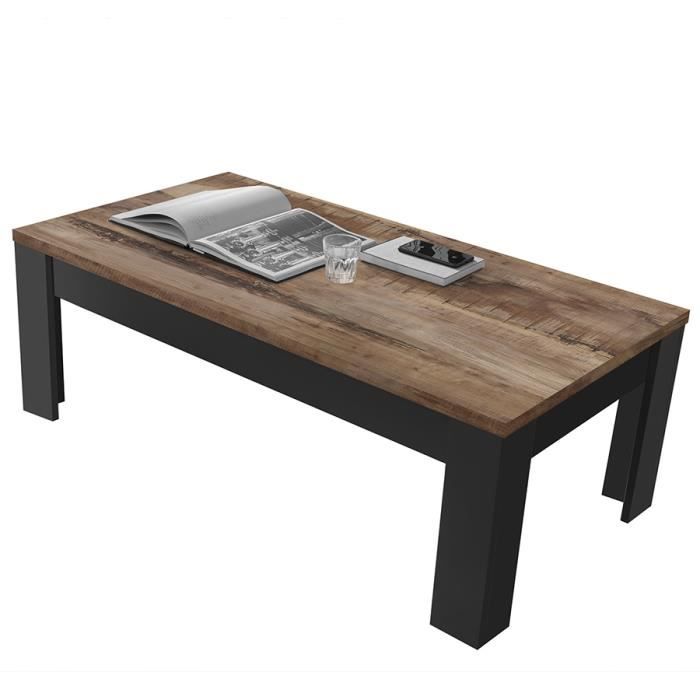 Table basse moderne noire couleur bois ERINE 8 Noir L 122 x P 65 x H 45 ...