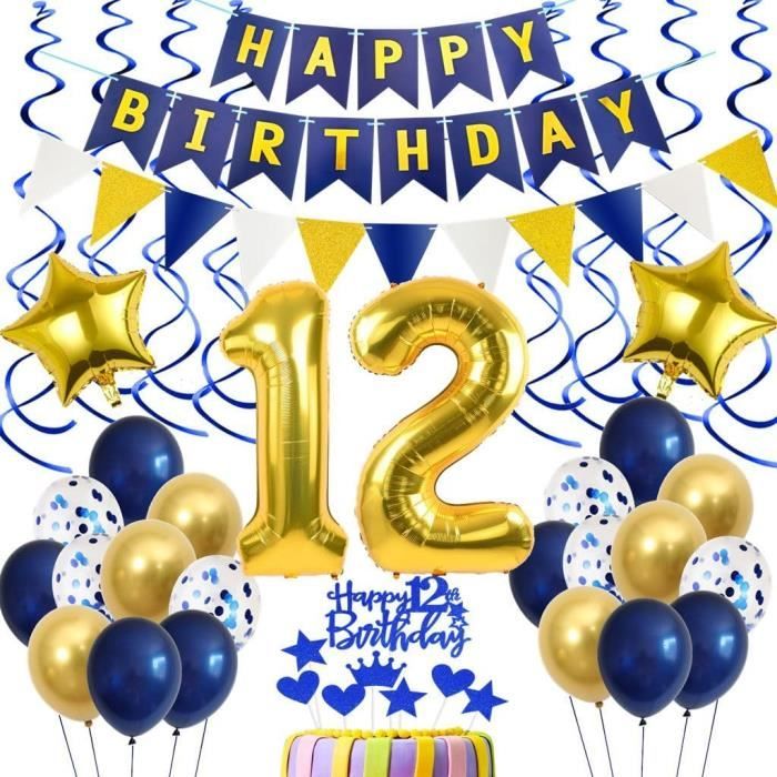 Decoration Anniversaire 12 Ans Garçon Bleu, Ballons 12 Anniversaire ...