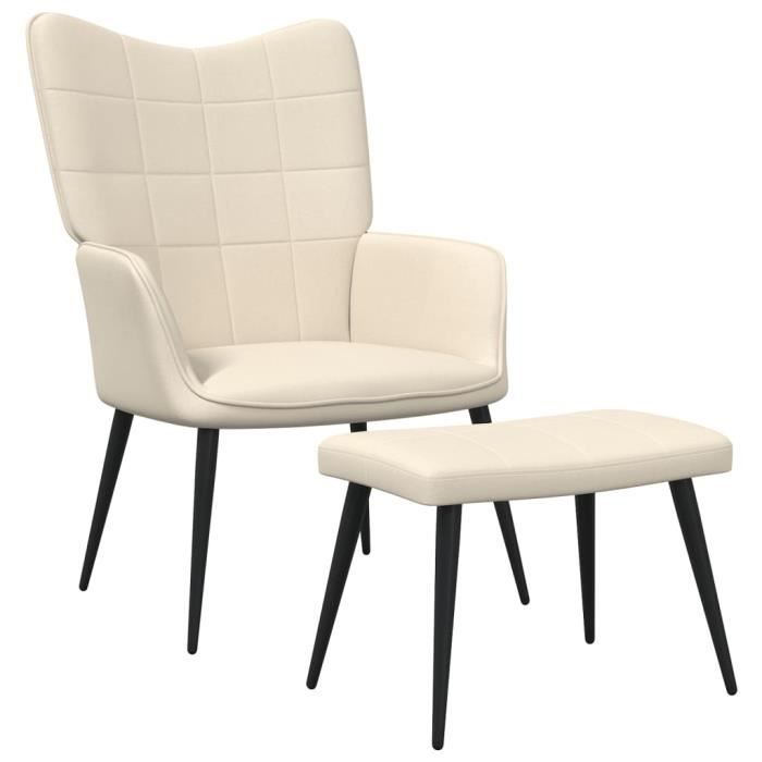 FAUTEUIL - Chaise de relaxation avec tabouret Crème Tissu ...
