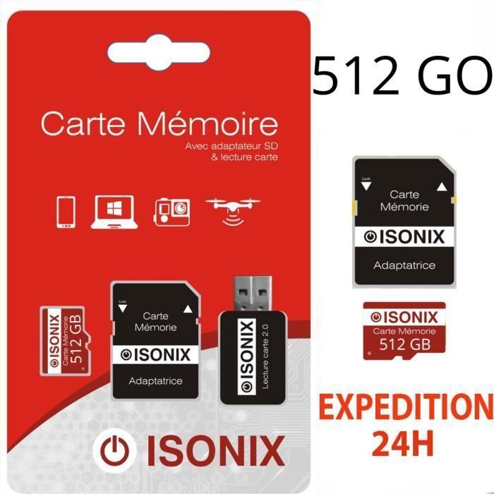 Carte Micro-SD 512 Go - ISONIX - SDXC/SDHC - Classe 10 - Adaptateur ...