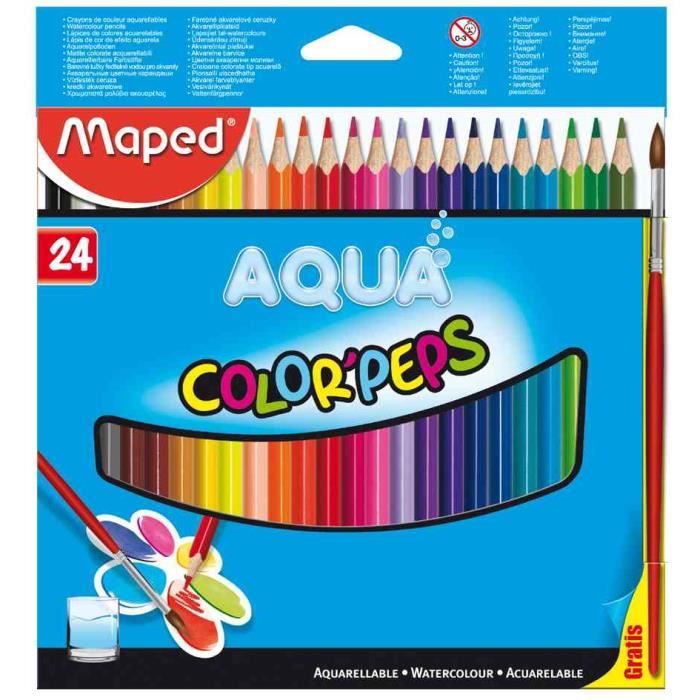 Crayon aquarellable - MAPED - COLOR'PEPS AQUA - Palette de 24 - Mine 2 ...