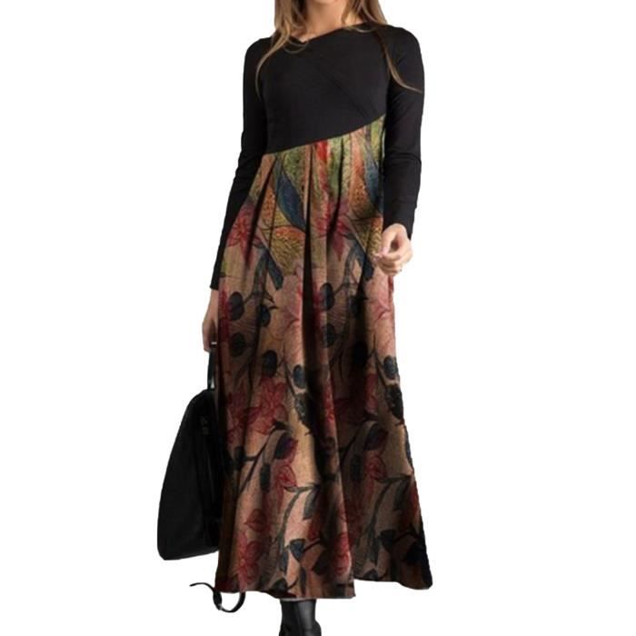 ROBE Femmes Robe Mode Imprimer Patchwork Automne Hiver Couleur Bloc A ...