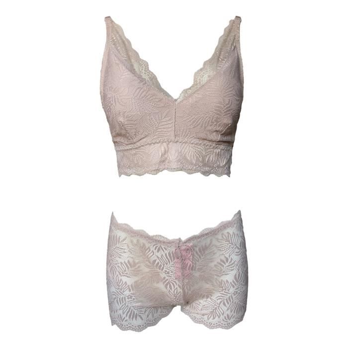 Ensemble soutien gorge triangle 90C et boxer en dentelle beige lingerie femme Beige - Cdiscount ...