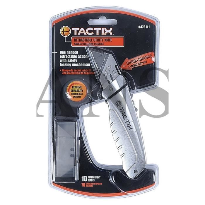 Cutter rétractable Tactix + 10 lames - Cdiscount Bricolage