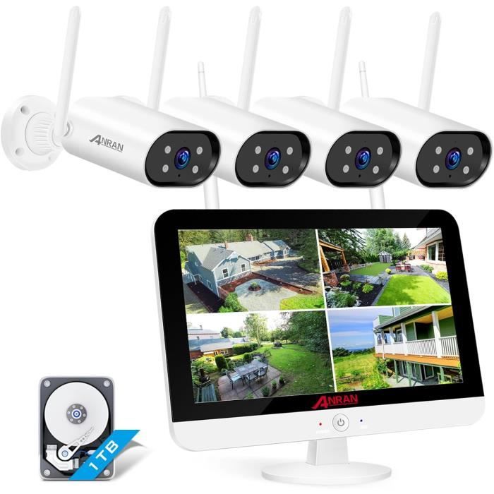[Audio Et 13" Moniteur] 3Mp Kit Caméras De Surveillance Wifi Extérieure, Intérieur Cctv Lcd Hd ...
