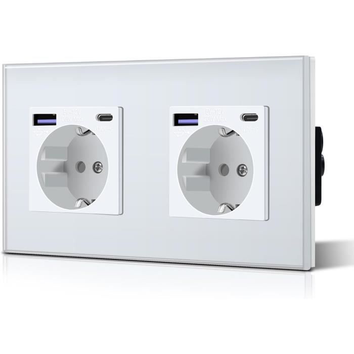 Prise murale Schuko avec chargeur rapide USB et Type-C 20 W, verre ...