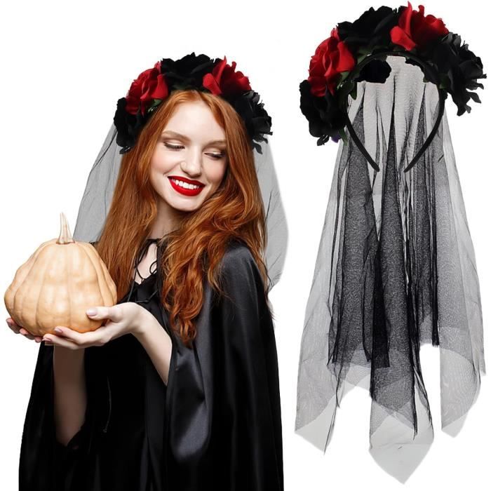 Voile d'Halloween noir et rouge, bandeau tête de mort mexicaine ...