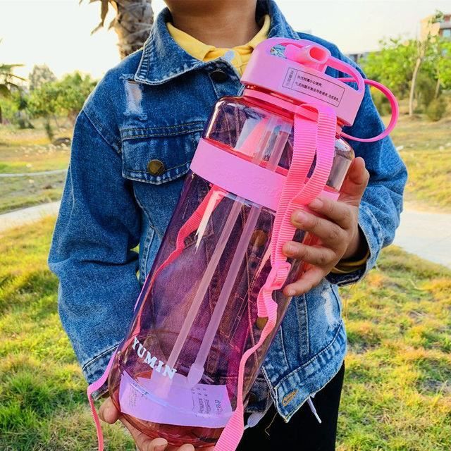 GOURDE - BIDON,3L Double straw pink--Bouteille'eau de grande capacité ...