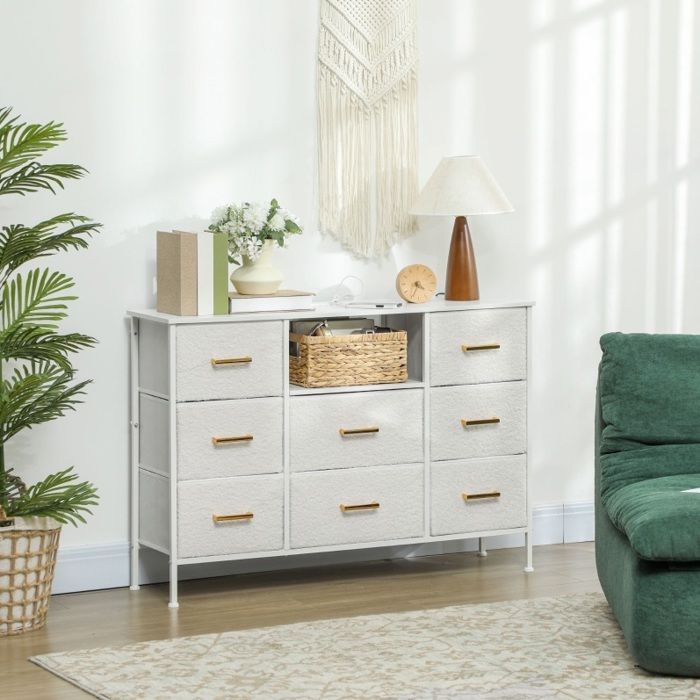 Commode avec 8 tiroirs, 110x30x76 cm, prises USB et USB-C, rangement ...